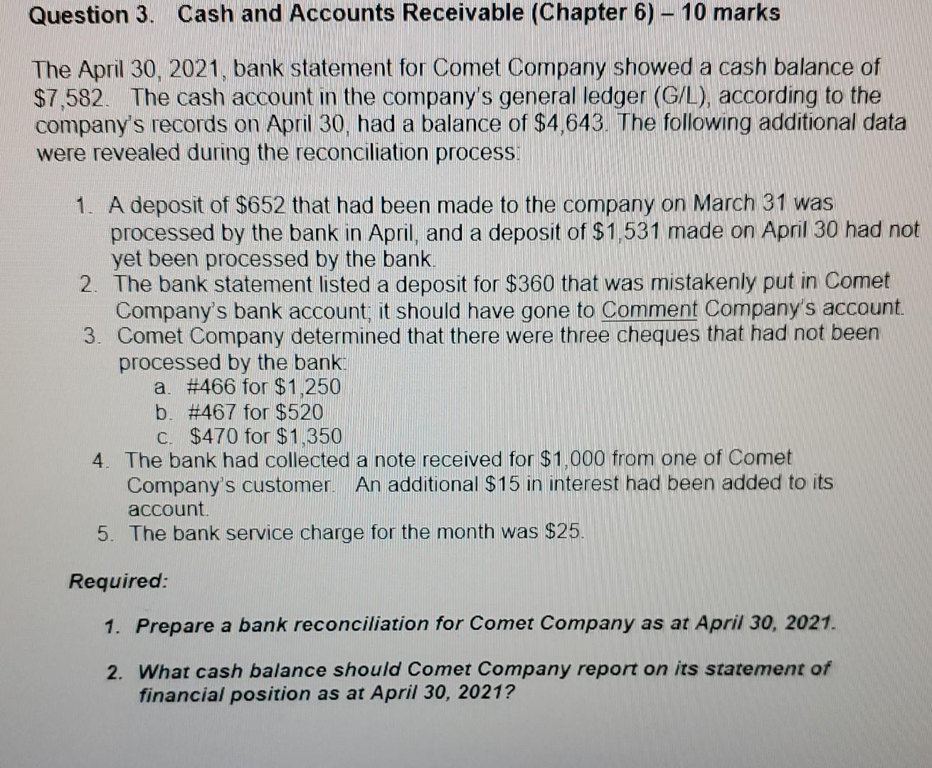 Solved Question 3. Cash and Accounts Receivable (Chapter 6 ) | Chegg.com