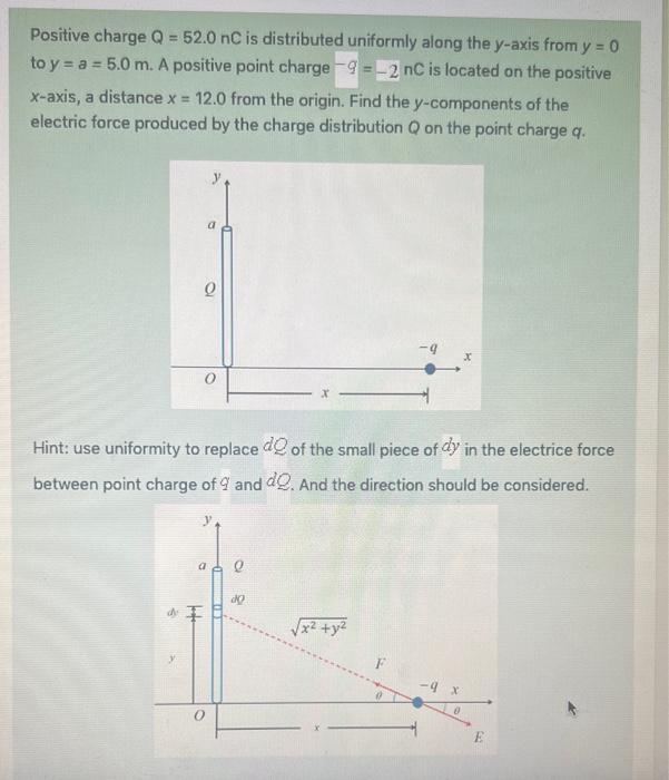 Solved Positive charge Q=52.0nC is distributed uniformly | Chegg.com