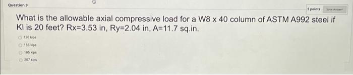 Solved Question 9 5 points Save Aer What is the allowable | Chegg.com