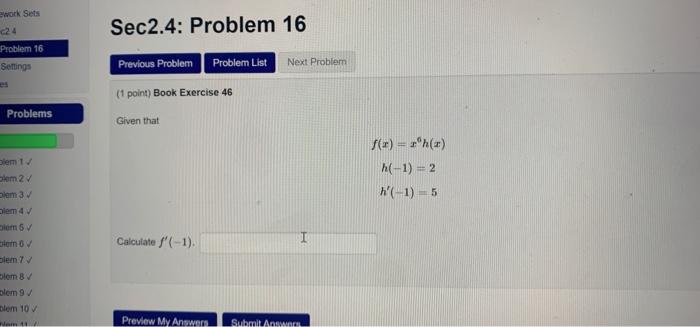 Solved ework Sets 24 Sec2.4: Problem 16 Problem 16 Settings | Chegg.com