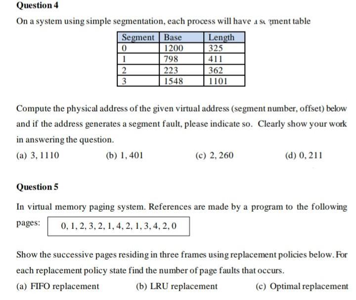 Solved Question 1 On a system using dynamic partitioning, | Chegg.com