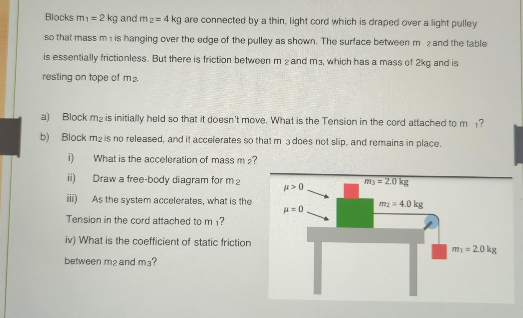 Solved Blocks m1=2 kg and m2=4 kg are connected by a thin, | Chegg.com