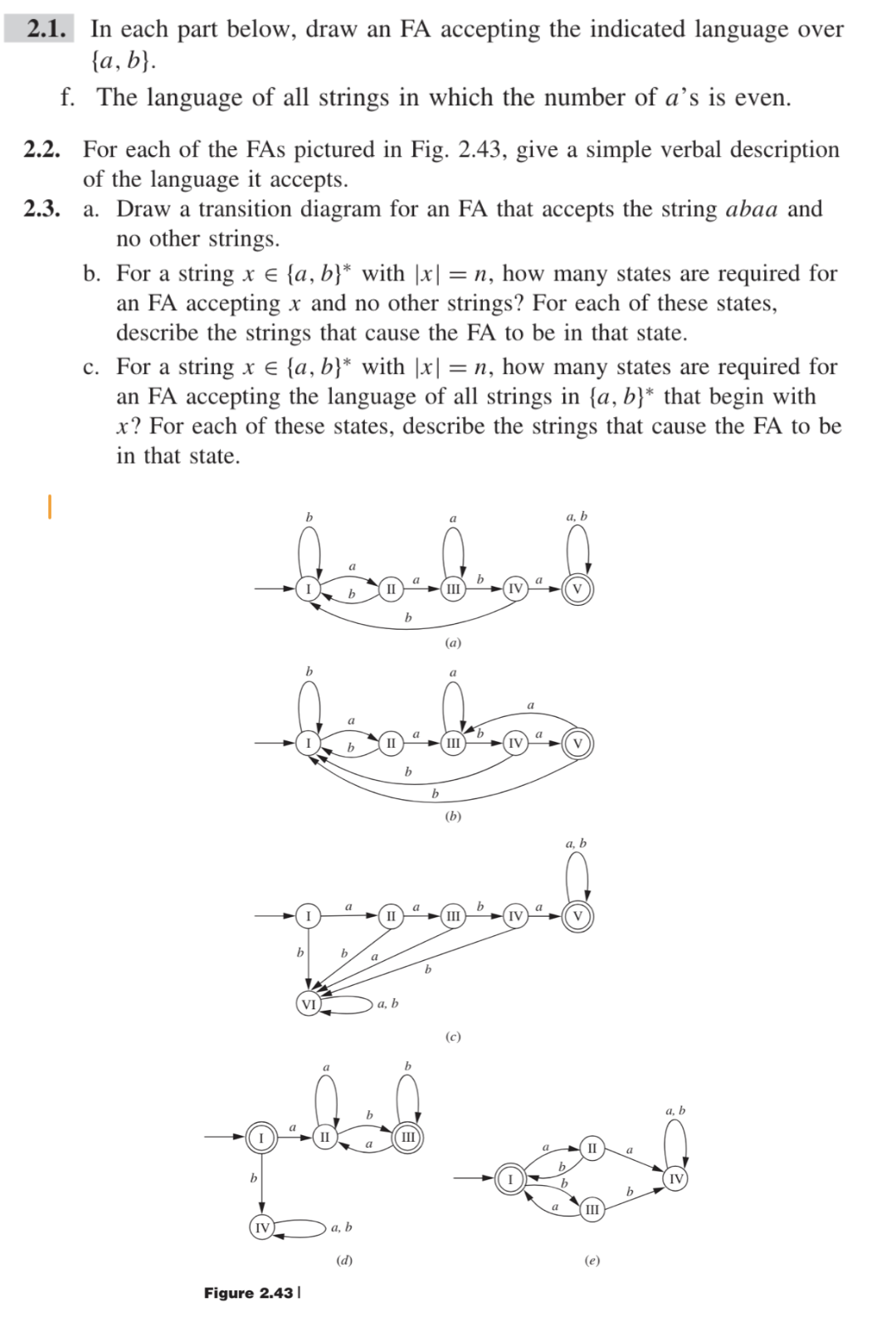 Solved 2.1. ﻿In each part below, draw an FA accepting the | Chegg.com