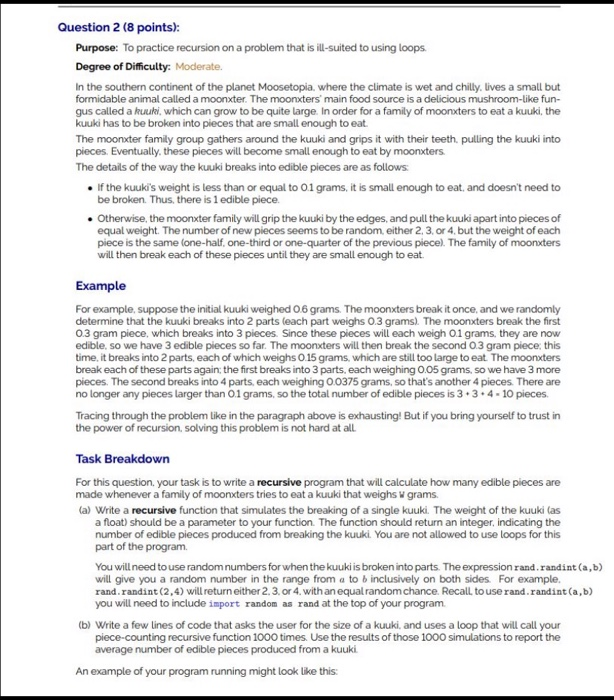 Solved Question 2 (8 points): Purpose: To practice recursion | Chegg.com