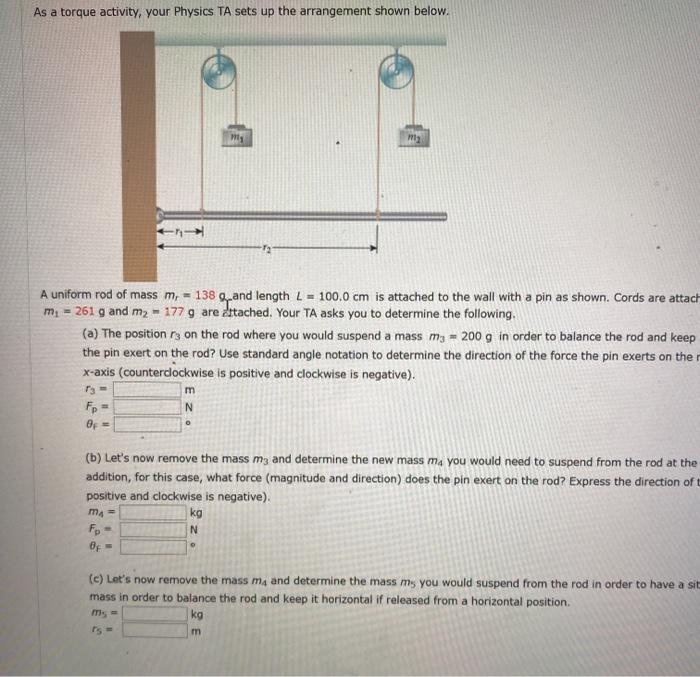 Solved As a torque activity, your Physics TA sets up the | Chegg.com