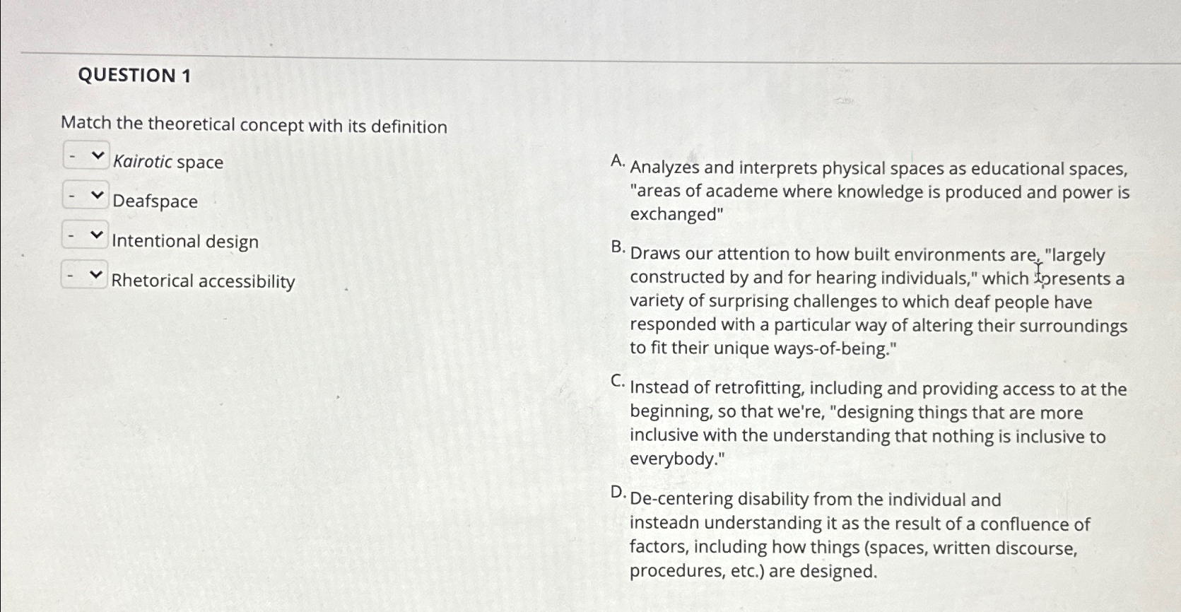 Solved QUESTION 1Match the theoretical concept with its | Chegg.com