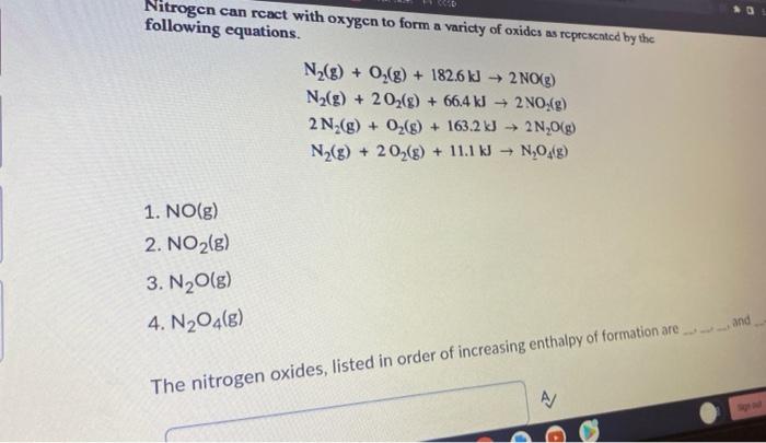 Solved Nitrogen can react with oxygen to form a variety of | Chegg.com