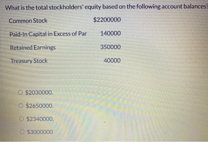 Solved What is the total stockholders' equity based on the | Chegg.com