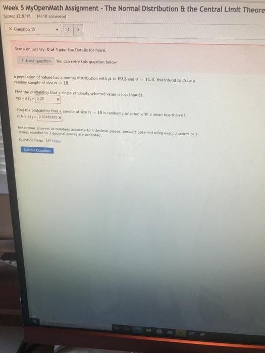 Solved Week 5 MyOpenMath Assignment - The Normal | Chegg.com