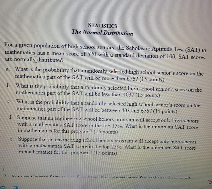 Solved STATISTICS The Normal Distribution a For a given | Chegg.com