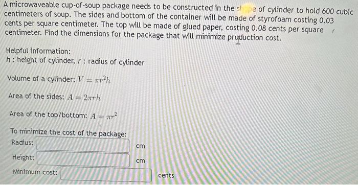 Solved A microwaveable cup-of-soup package needs to be | Chegg.com
