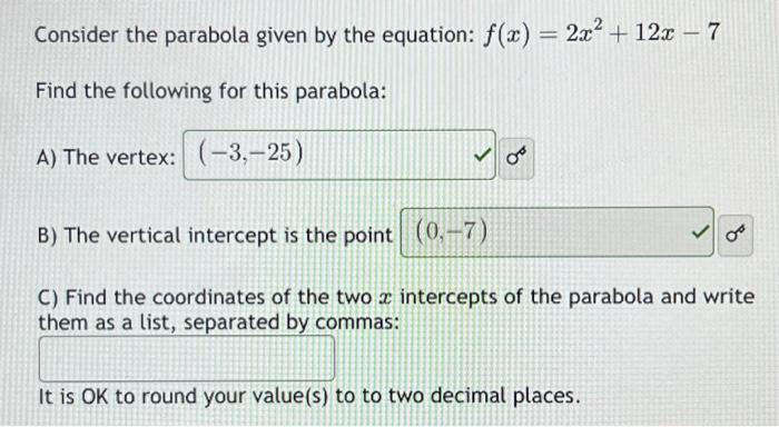 Solved Consider the parabola given by the equation: f(x) = | Chegg.com