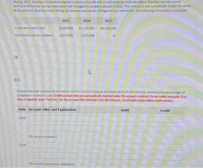 Solved During 2023, Sheridan Corporation started a | Chegg.com