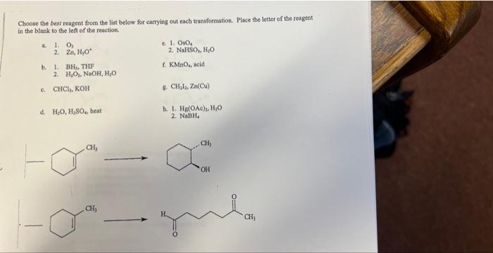 Solved Choose the besi reagent from the liat below for | Chegg.com