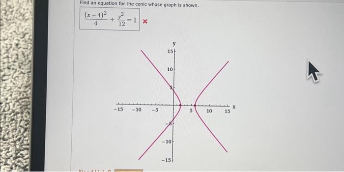 Solved Find an equation for the conic whose graph is shown. | Chegg.com