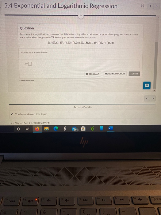 Solved 5.4 Exponential and Logarithmic Regression