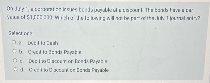 Solved On July 1 , a corporation issues bonds payable at a | Chegg.com