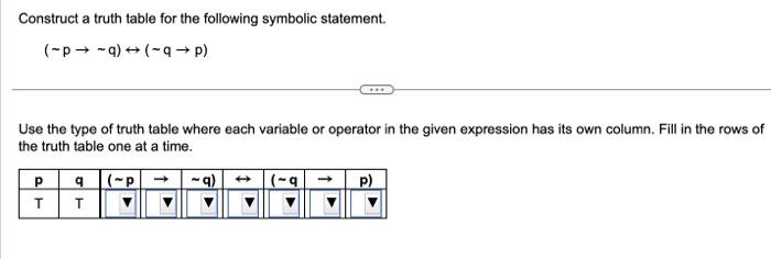 Solved Construct A Truth Table For The Following Symbolic