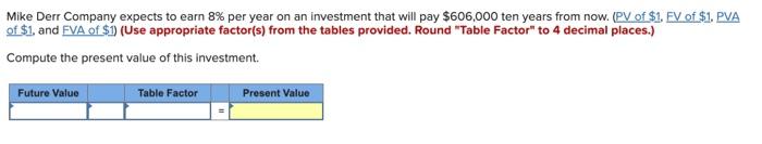 Solved Mike Derr Company expects to earn 8% per year on an | Chegg.com