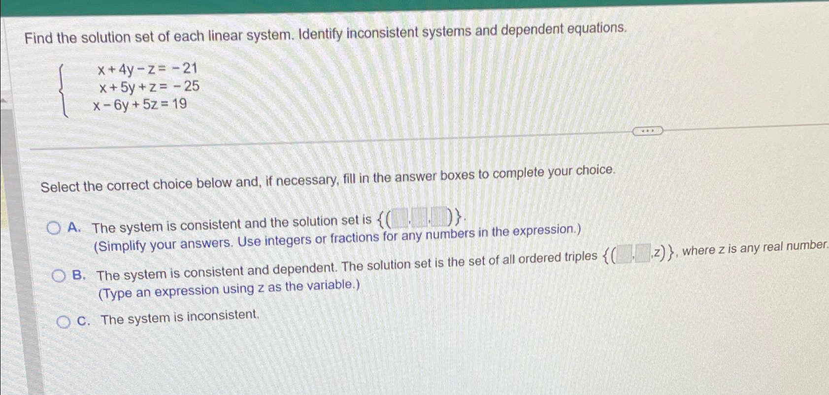 Solved Find the solution set of each linear system. Identify | Chegg.com