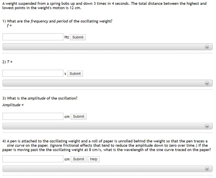 Solved A weight suspended from a spring bobs up and down 3 | Chegg.com