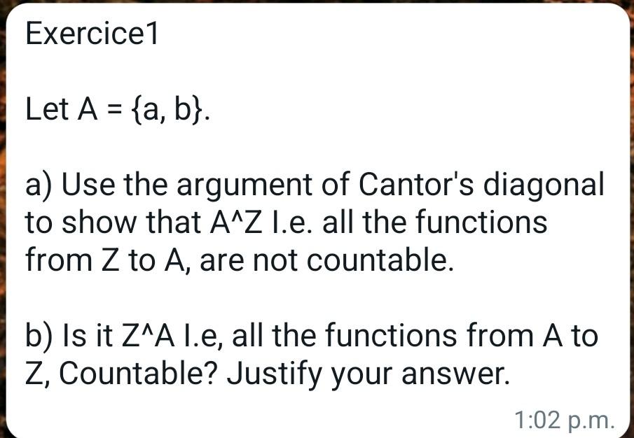 Solved Let A={a,b}. a) Use the argument of Cantor's diagonal | Chegg.com