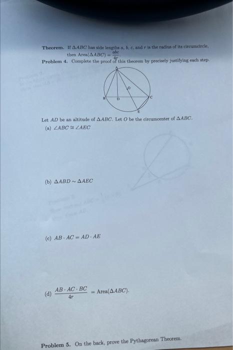 Solved Theorem. If ABC bas side lengths a,b,f and f is the | Chegg.com