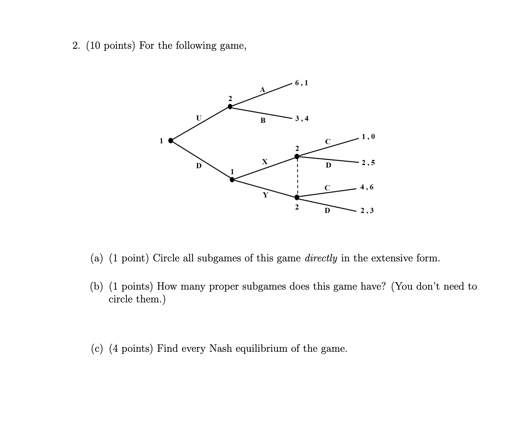 Solved 2. (10 ﻿points) ﻿For the following game, (a) (1 | Chegg.com