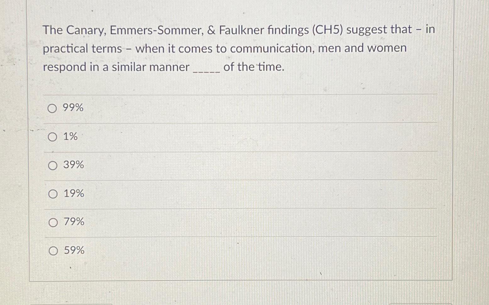 Solved The Canary, Emmers-Sommer, & Faulkner findings (CH5) | Chegg.com