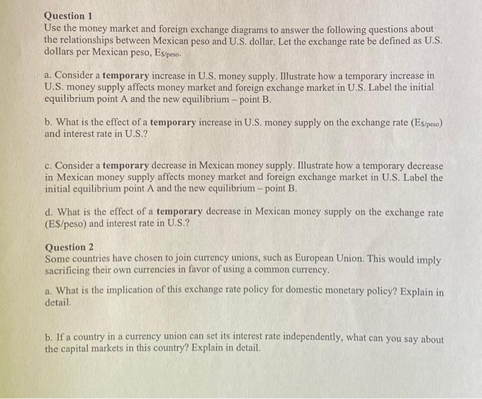 Solved Question 1 Use the money market and foreign exchange | Chegg.com