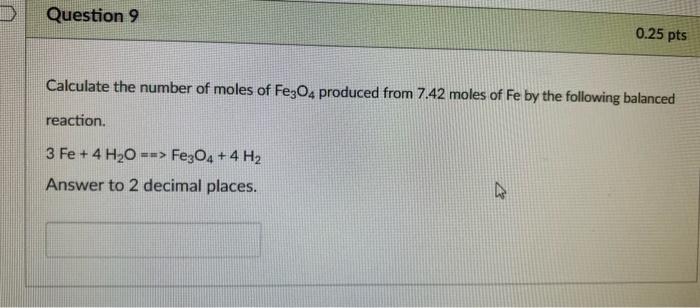 Solved Calculate the number of moles of Fe3O4 produced from | Chegg.com