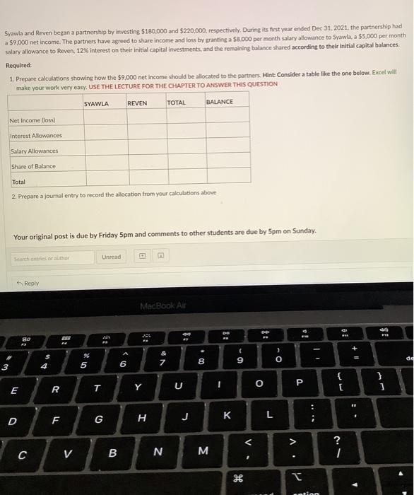 Solved Syawla and Reven began a partnership by investing | Chegg.com