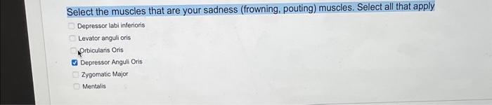 [Solved]: Select the muscles that are your sadness (frownin