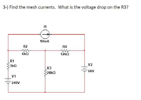 Solved 3-) ﻿Find the mesh currents. What is the voltage drop | Chegg.com