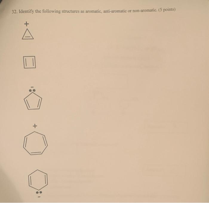Solved 32. Identify the following structures as aromatic, | Chegg.com