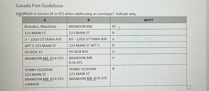 Canada Post Guidelines 3. Which is correct (A or B?) | Chegg.com