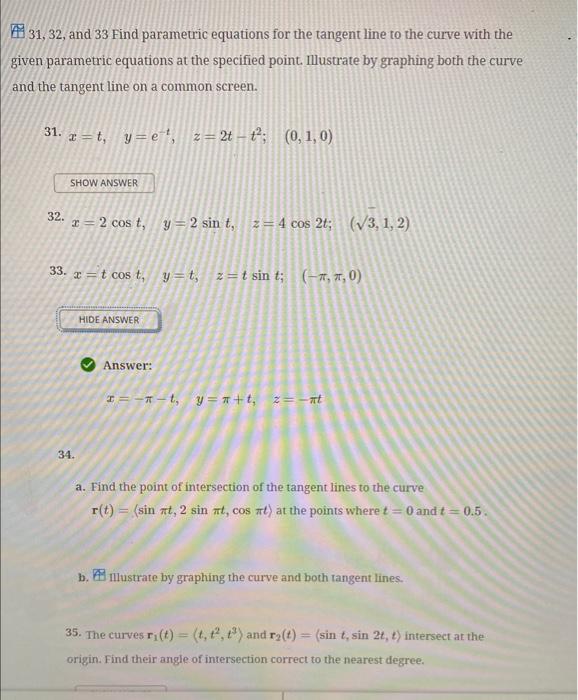 Solved 31,32 , and 33 Find parametric equations for the | Chegg.com