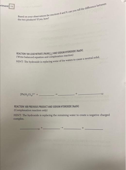 Solved Based on your observations for reactions s and 9 , | Chegg.com