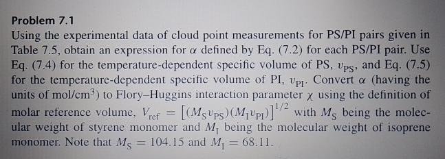 Solved Problem 71using The Experimental Data Of Cloud Point