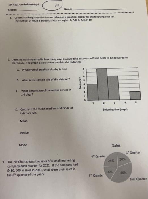 Solved 1. Construct a frequency distribution table and a | Chegg.com