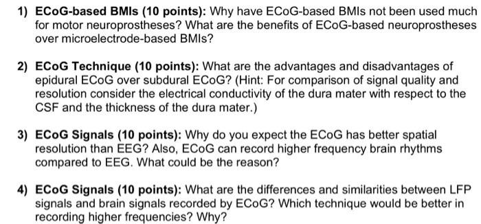 Solved 1) ECOG-based BMIS (10 points): Why have ECOG-based | Chegg.com