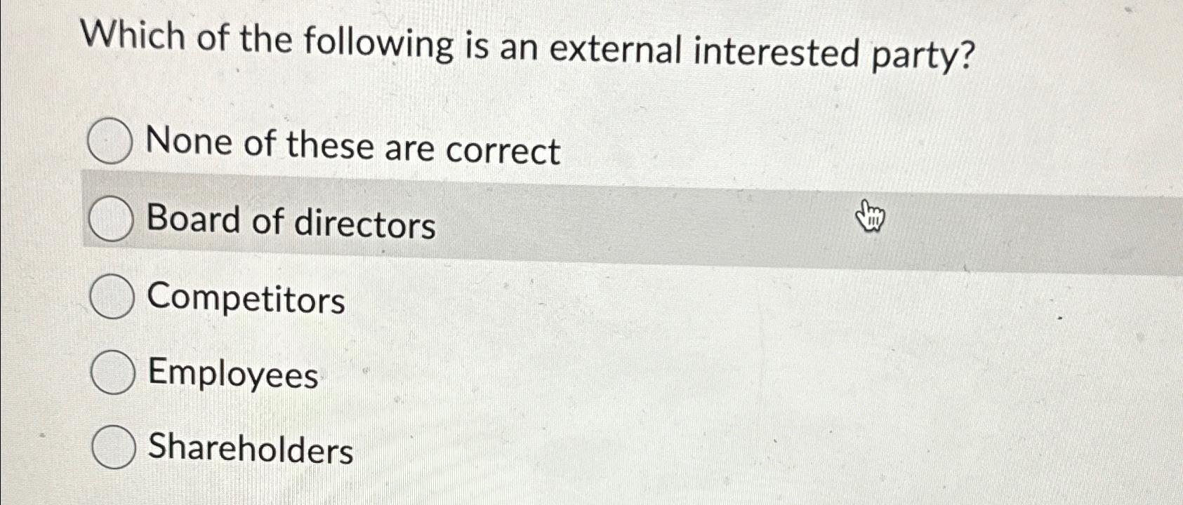 Solved Which of the following is an external interested | Chegg.com