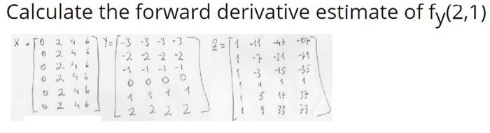 Solved Calculate the forward derivative estimate of fy(2,1) | Chegg.com
