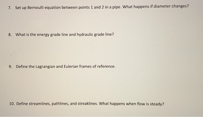 Solved 7. Set up Bernoulli equation between points 1 and 2 | Chegg.com