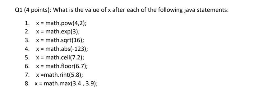 Q1 (4 points): What is the value of x after each of | Chegg.com