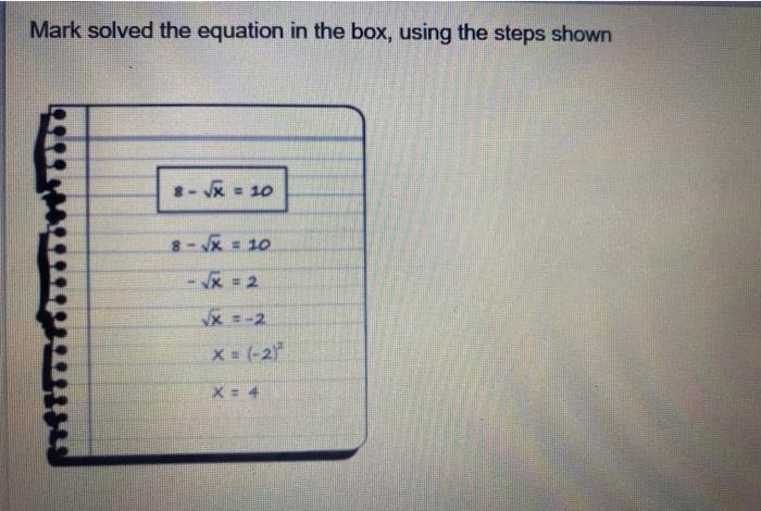 Solved Mark solved the equation in the box, using the steps | Chegg.com