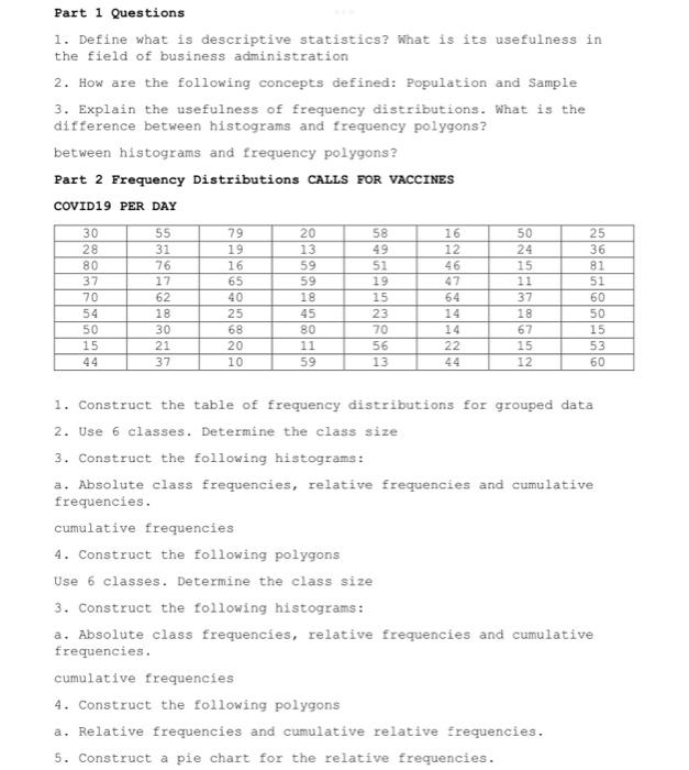 Solved Part 1 Questions 1. Define what is descriptive | Chegg.com