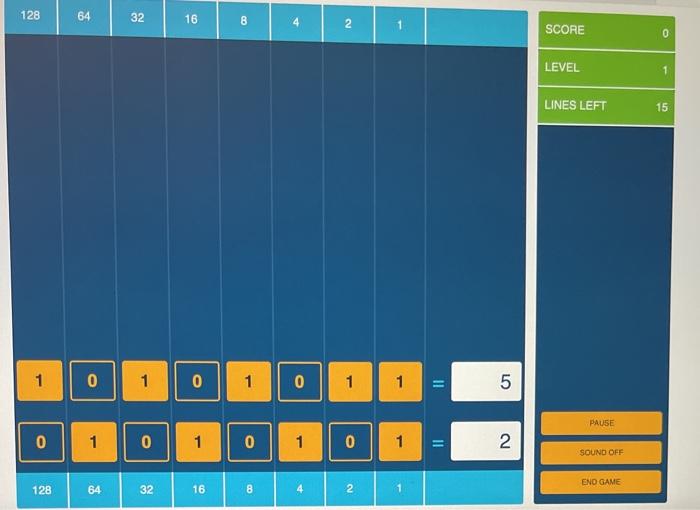 Solved 128 64 32 16 8 4 2 1 SCORE 0 LEVEL LINES LEFT 15 1 1 | Chegg.com