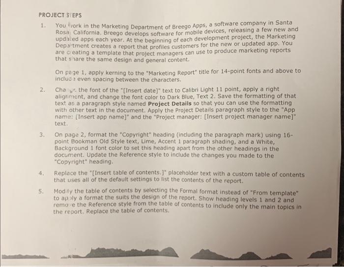 Solved PROJECT STEPS You work in the Marketing Department of | Chegg.com