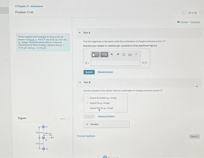 Solved Three negative point charoes lie along a line ats | Chegg.com
